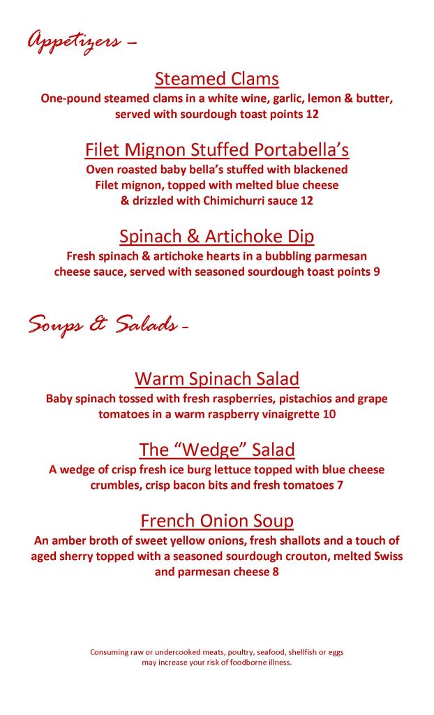 Steak House Menu At Topaz Lodge Casino Resort | Topaz Lodge