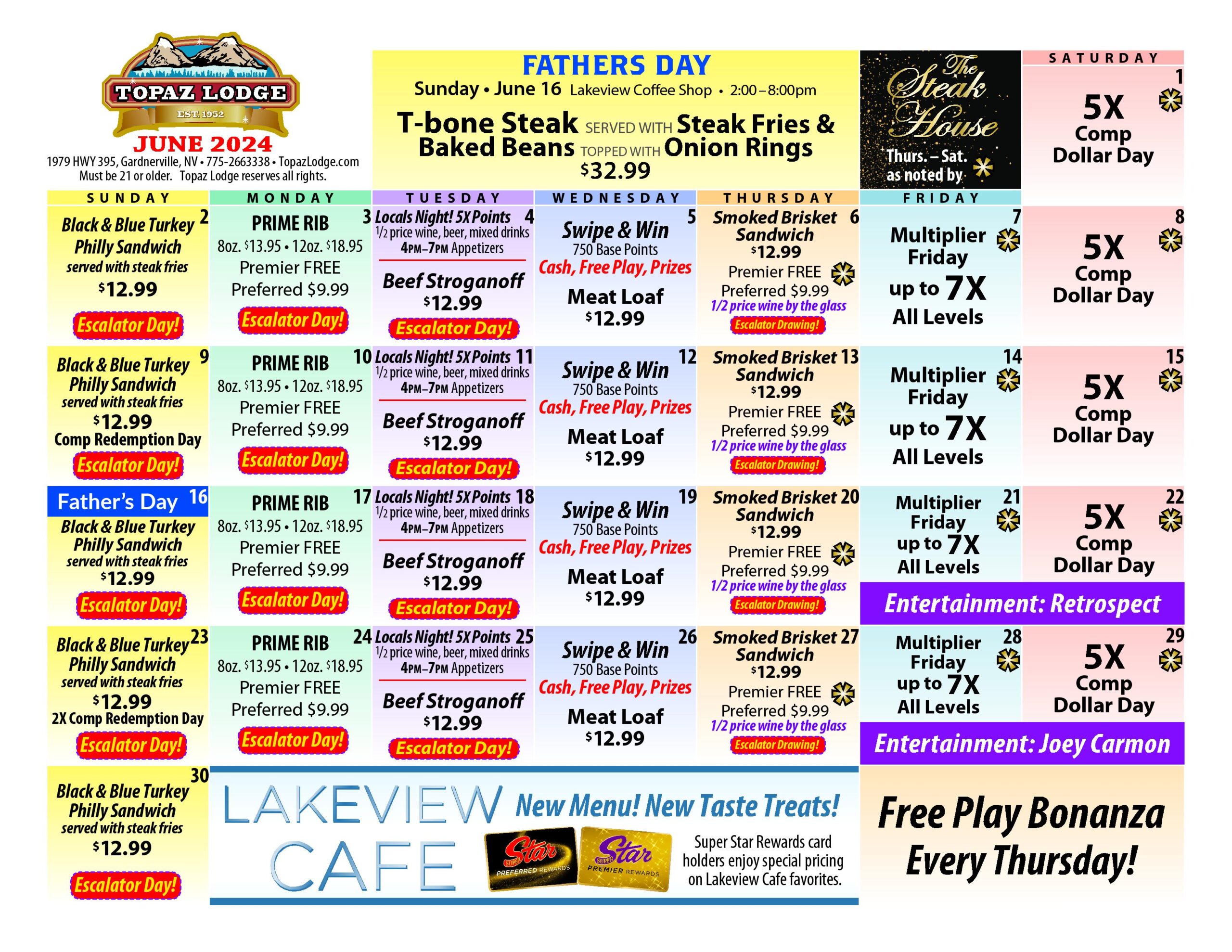 Topaz Lodge Calendar Of Special Events | Topaz Lodge