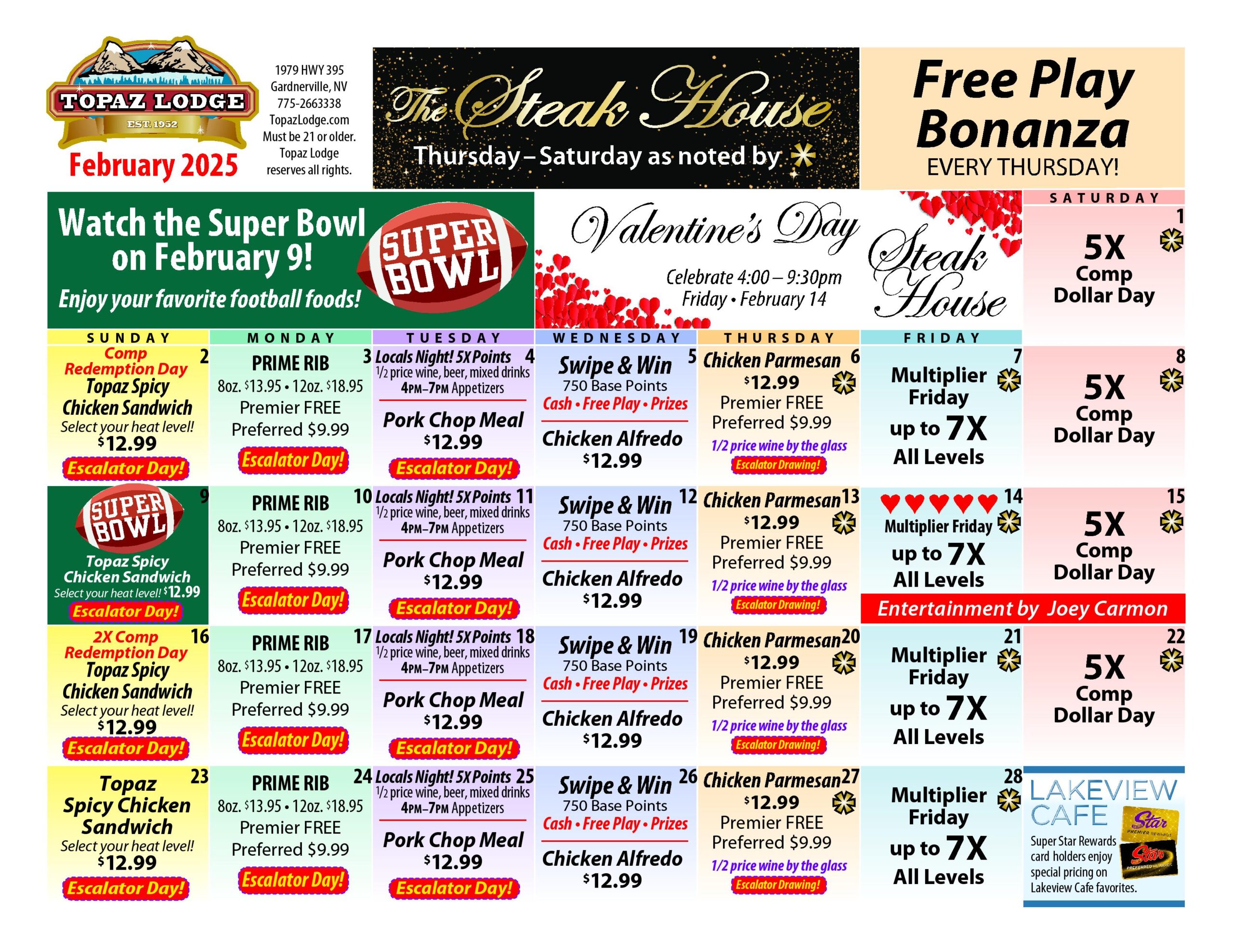 February Promotions | Topaz Lodge
