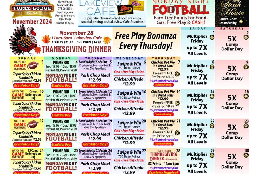 Events & Promotions | Topaz Lodge