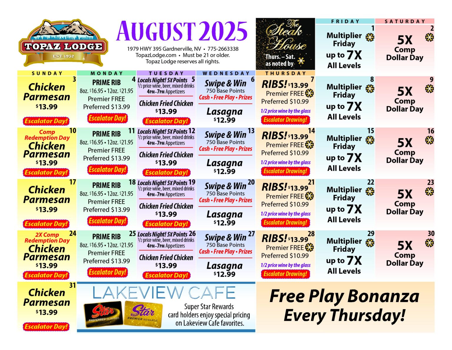 July Promotions | Topaz Lodge